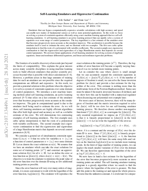 (PDF) Self-learning emulators and eigenvector continuation