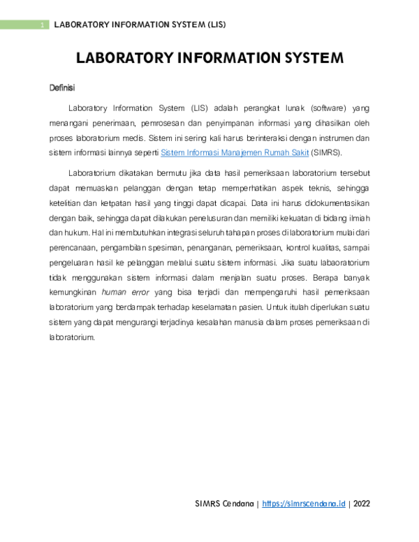 (PDF) LABORATORY INFORMATION SYSTEM