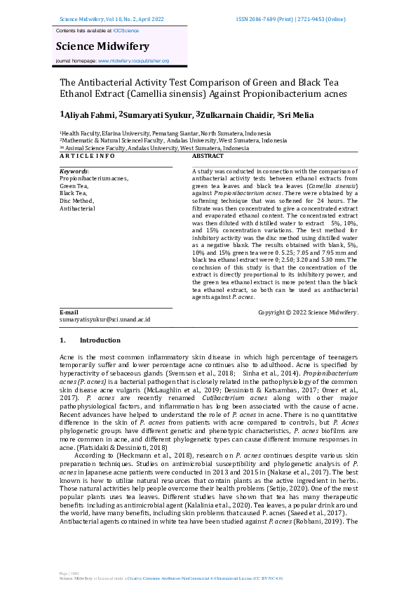 (PDF) The Antibacterial Activity Test Comparison of Green and Black Tea ...