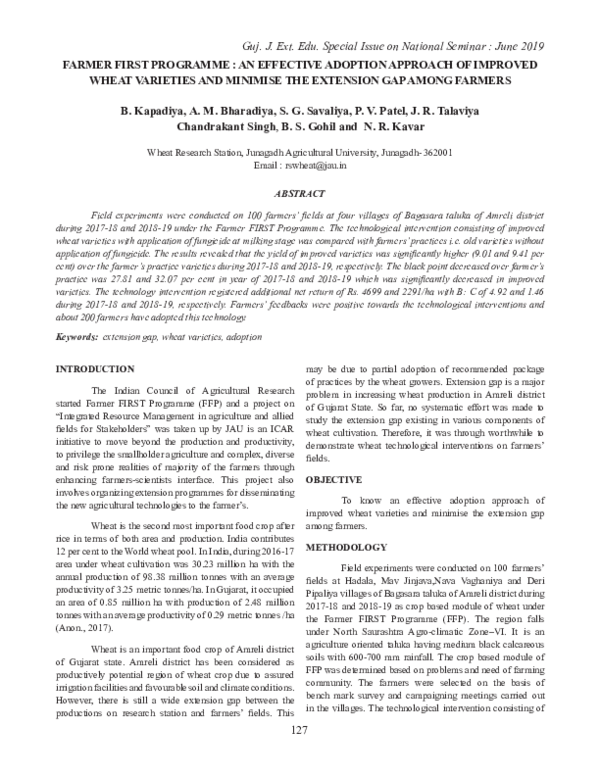 (PDF) Farmer First Programme : An Effective Adoption Approach of ...