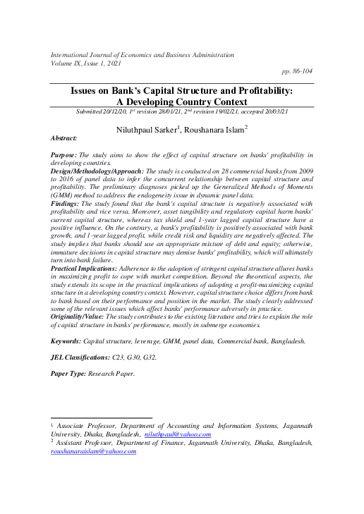 (PDF) Issues on Bank’s Capital Structure and Profitability: A ...