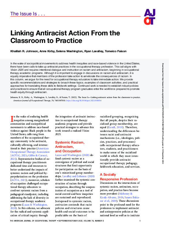 (PDF) Linking Antiracist Action From the Classroom to Practice ...