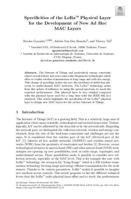 (PDF) Specificities of the LoRa™ Physical Layer for the Development of ...