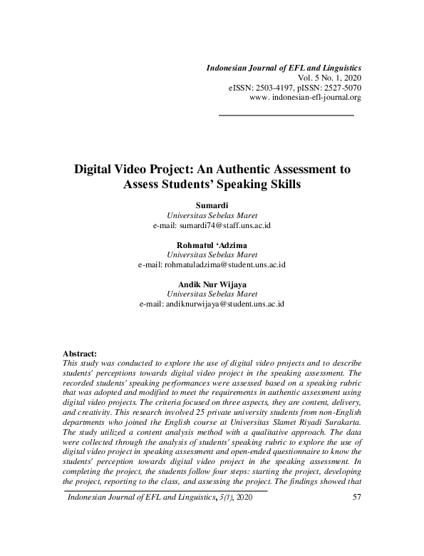 (PDF) Digital Video Project: An Authentic Assessment to Assess Students ...