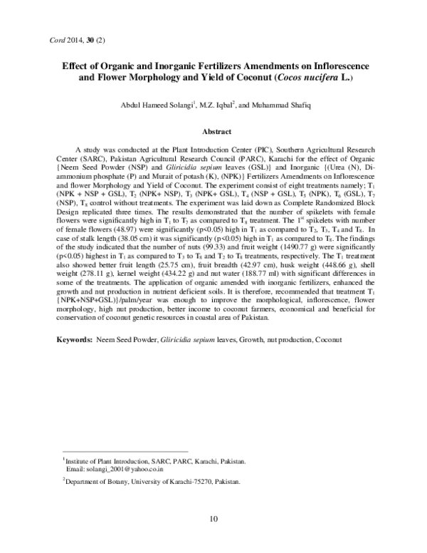 (PDF) Effect of Organic and Inorganic Fertilizers Amendments on Inflorescence and Flower ...