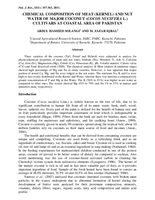 (PDF) Chemical Composition of Meat (Kernel) and Nut Water of Major ...
