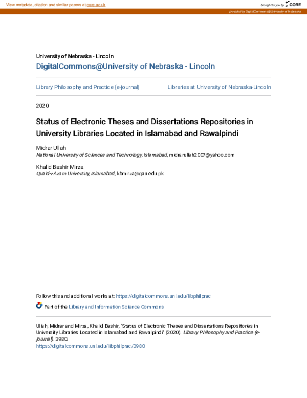 (PDF) Status of Electronic Theses and Dissertations Repositories in University Libraries Located ...