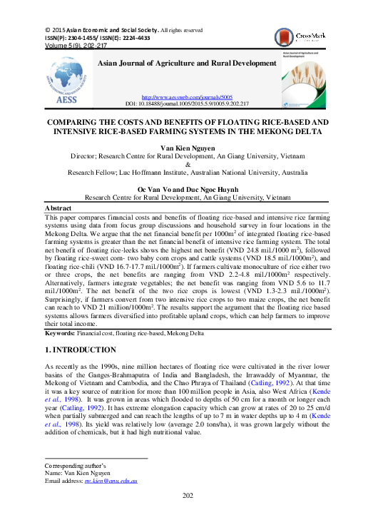 (PDF) Comparing the costs and benefits of floating rice-based and ...