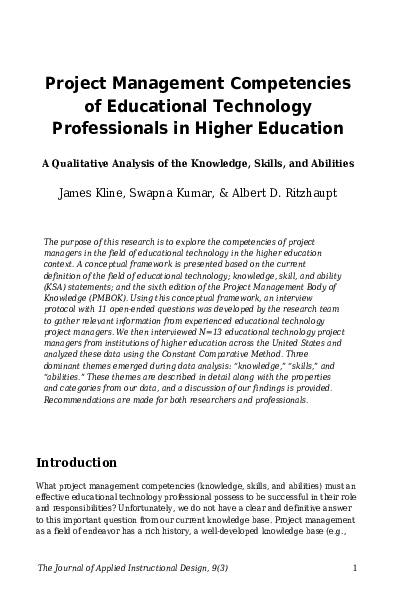 (PDF) Project Management Competencies of Educational Technology ...