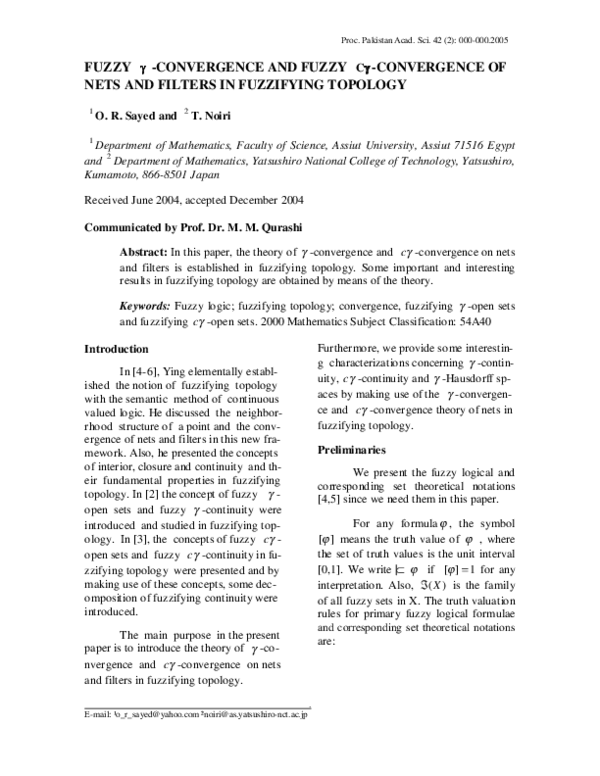 (PDF) Fuzzy Γ-Convergence and Fuzzy Cγ-Convergence of Nets and Filters ...