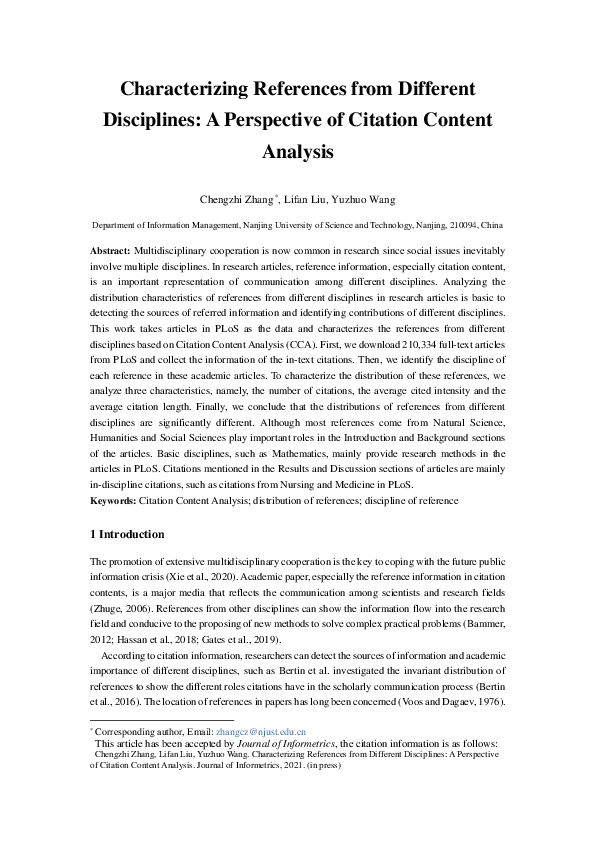 (PDF) Characterizing references from different disciplines: A ...