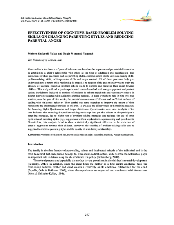 (PDF) Effectiveness of Cognitive Based Problem Solving Skills on Changing Parenting Styles and ...
