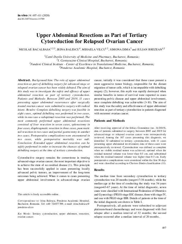 (PDF) Upper Abdominal Resections as Part of Tertiary Cytoreduction for ...