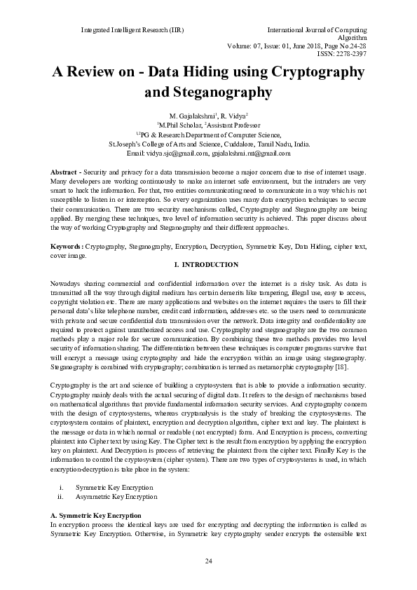 (DOC) A Review on -Data Hiding using Cryptography and Steganography