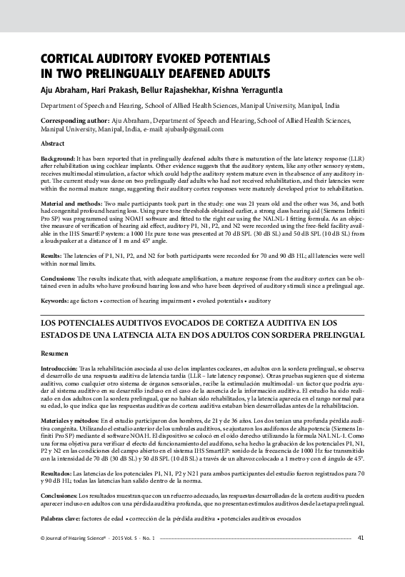(PDF) Cortical auditory evoked potentials in two prelingually deafened ...