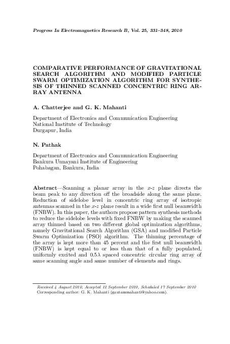 Pdf Comparative Performance Of Gravitational Search Algorithm And Modified Particle Swarm