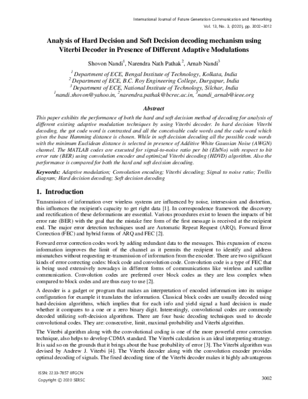(PDF) Analysis of Hard Decision and Soft Decision decoding mechanism using Viterbi Decoder in ...