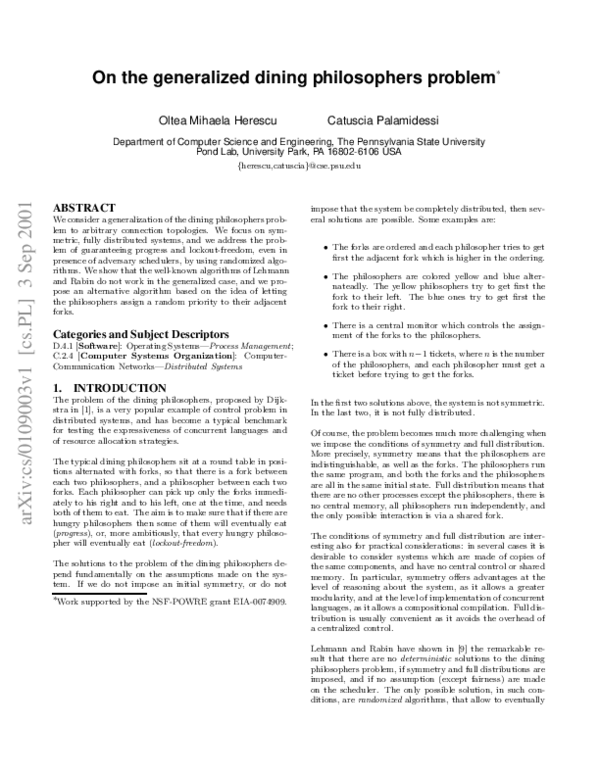 (PDF) On the generalized dining philosophers problem