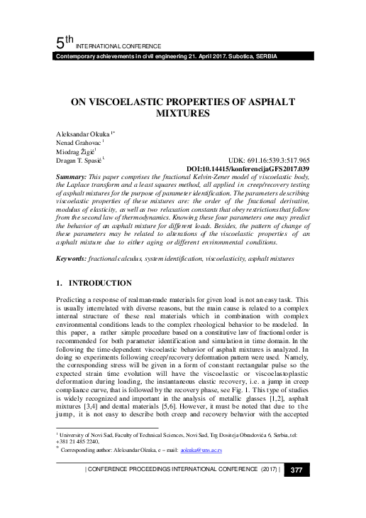 (PDF) Viscoelastic Properties and Modeling of Asphalt Mixtures