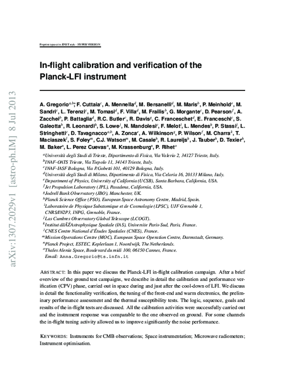 (PDF) In-flight calibration and verification of the Planck-LFI instrument
