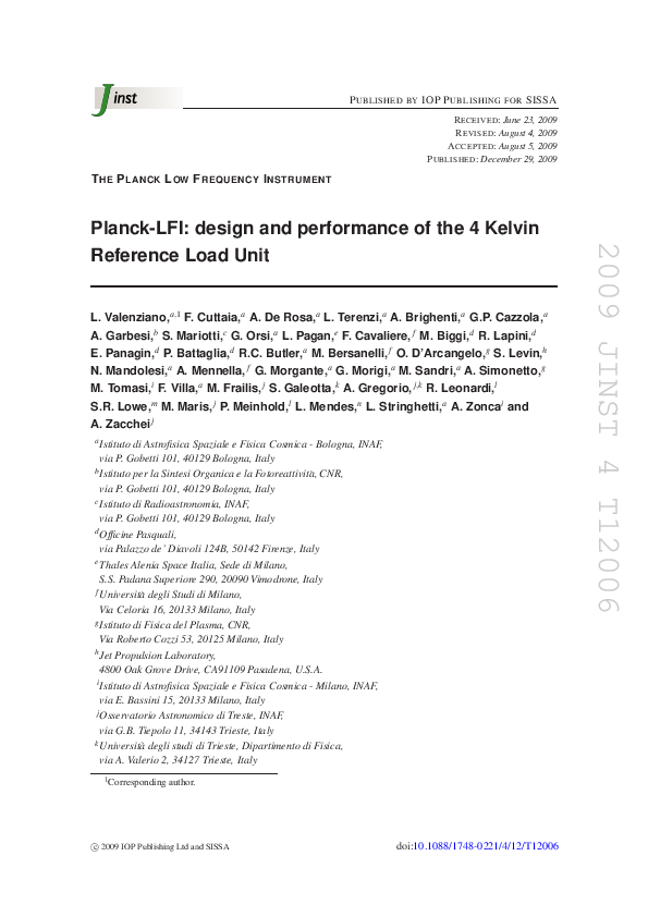 (PDF) Planck-LFI: design and performance of the 4 Kelvin Reference Load ...