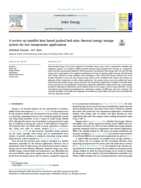 (PDF) A review on sensible heat based packed bed solar thermal energy ...