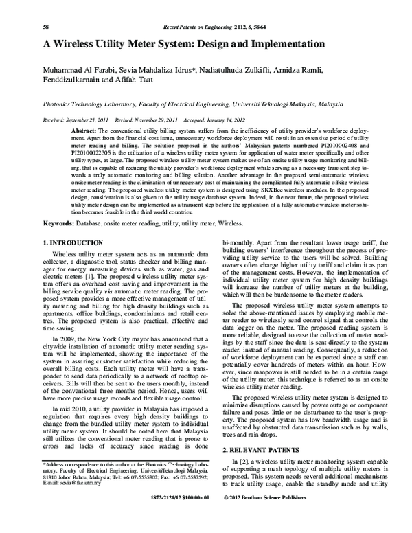 (PDF) A Wireless Utility Meter System: Design and Implementation