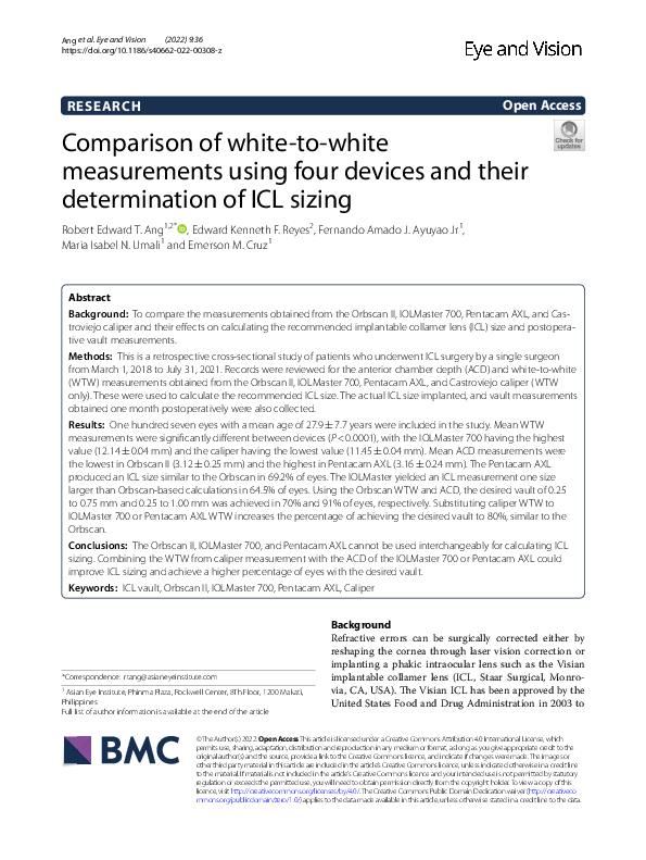 (PDF) Comparison of white-to-white measurements using four devices and ...