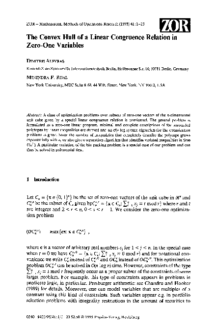 (PDF) The convex hull of a linear congruence relation in zero-one ...
