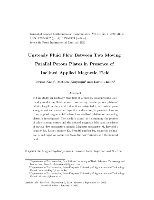 (PDF) Unsteady Fluid Flow Between Two Moving Parallel Porous Plates in ...