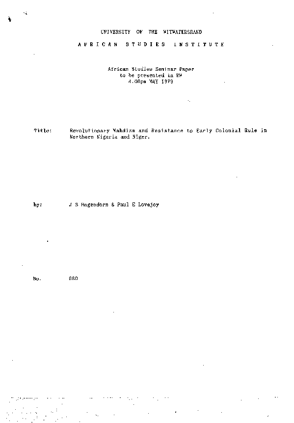 (PDF) Revolutionary Mahdism and resistance to early colonial rule in ...