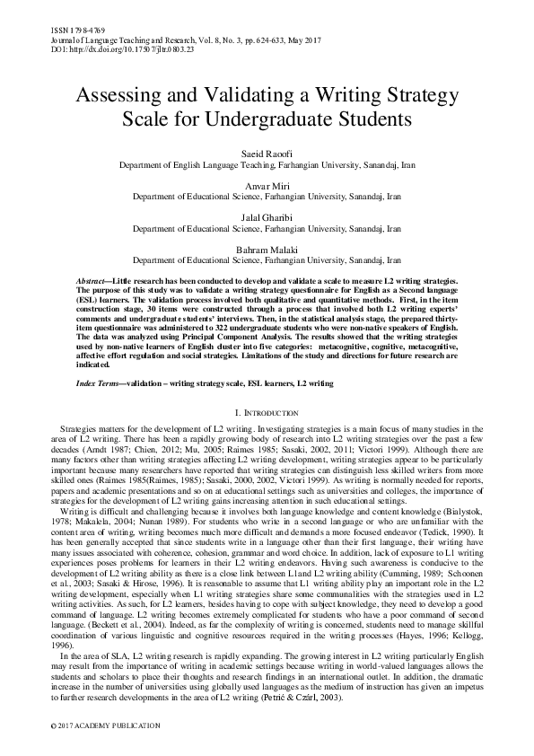 (PDF) Assessing and Validating a Writing Strategy Scale for Undergraduate Students