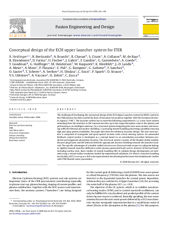(PDF) Conceptual design of the ECH upper launcher system for ITER
