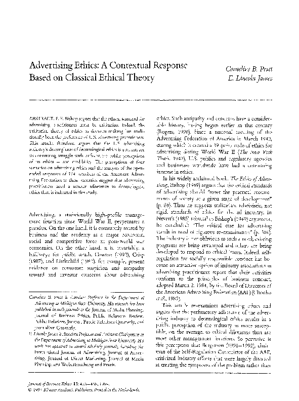 (PDF) Advertising ethics: A contextual response based on classical ...