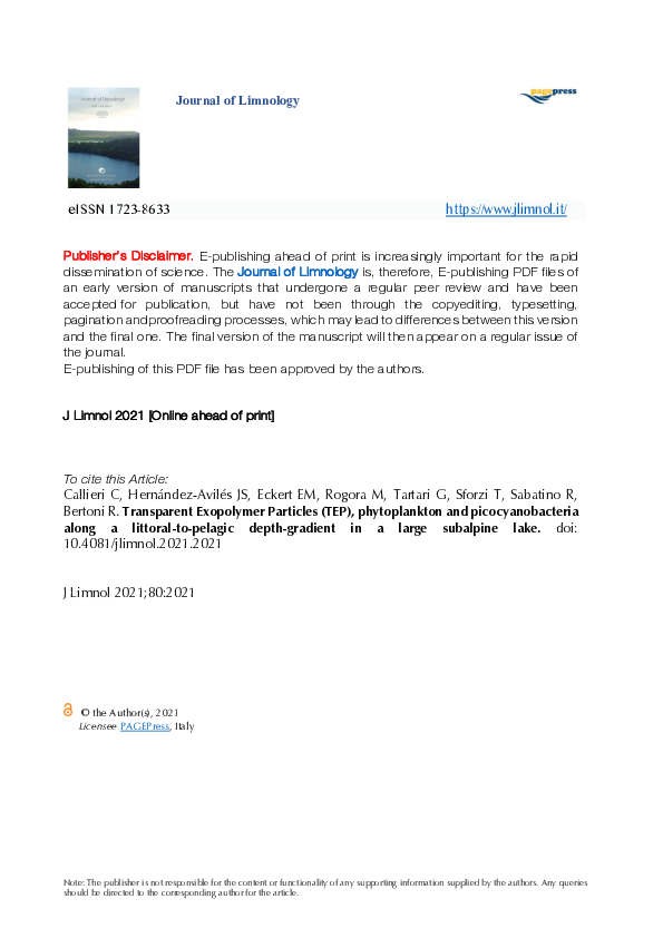 (PDF) Transparent Exopolymer Particles (TEP), phytoplankton and ...
