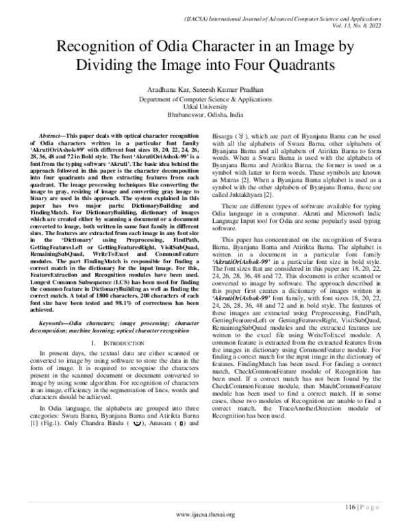 (PDF) Odia Character Recognition via Quadrant Division