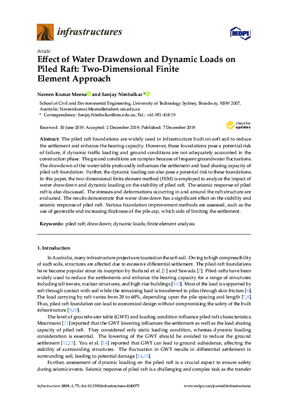 (PDF) Effect of Water Drawdown and Dynamic Loads on Piled Raft: Two-Dimensional Finite Element ...