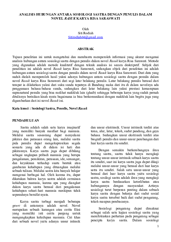 (DOC) ANALISIS HUBUNGAN ANTARA SOSIOLOGI SASTRA DENGAN PENULIS DALAM ...