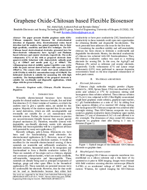 (PDF) Graphene oxide-chitosan based flexible biosensor