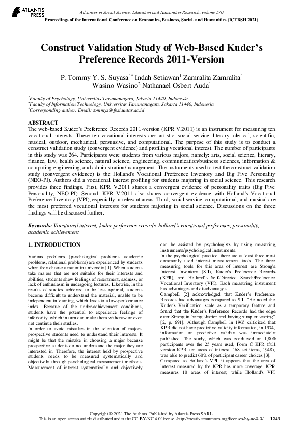 (PDF) Construct Validation Study of Web-Based Kuder’s Preference Records 2011-Version | P. Tommy ...