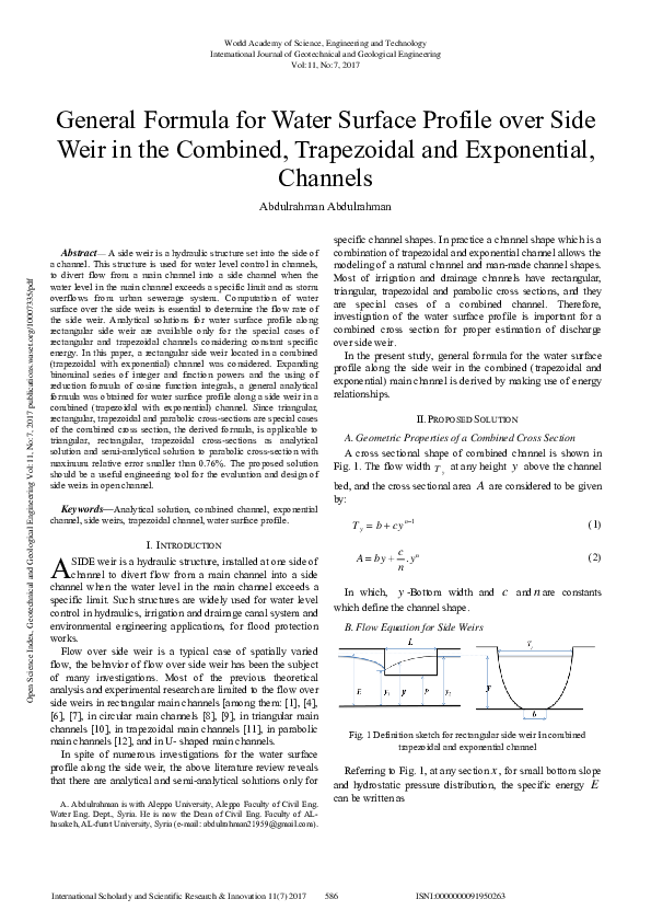 (PDF) General Formula For Water Surface Profile Over Side Weir In The ...