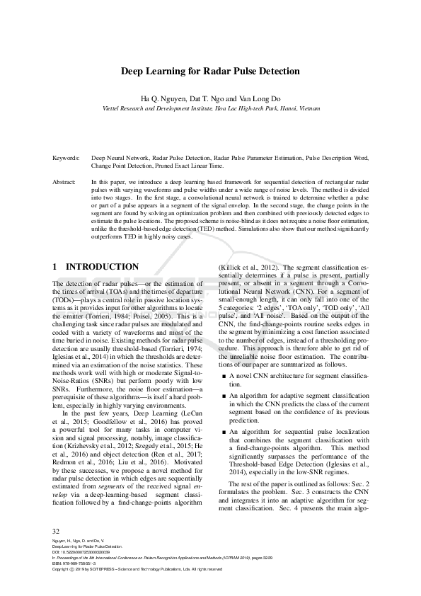 (PDF) Deep Learning for Radar Pulse Detection