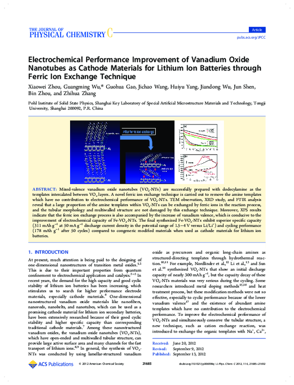 (PDF) Electrochemical Performance Improvement of Vanadium Oxide Nanotubes as Cathode Materials ...
