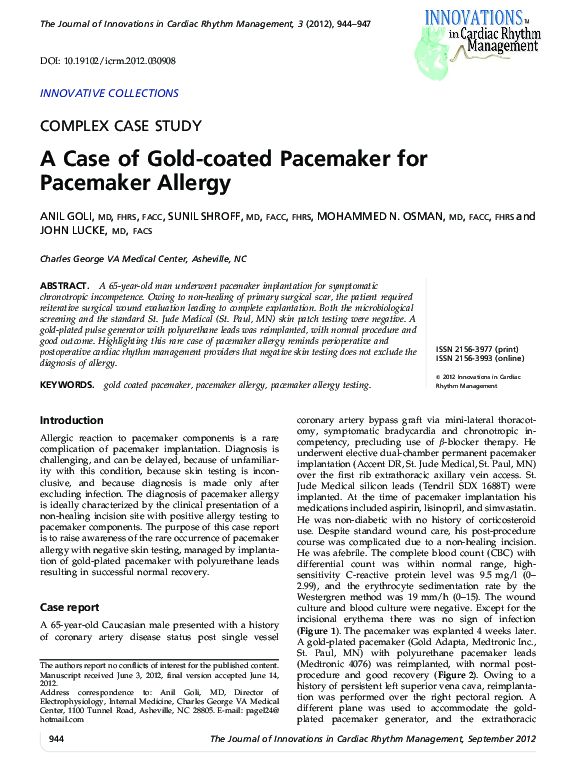 (PDF) A Case of Gold-coated Pacemaker for Pacemaker Allergy