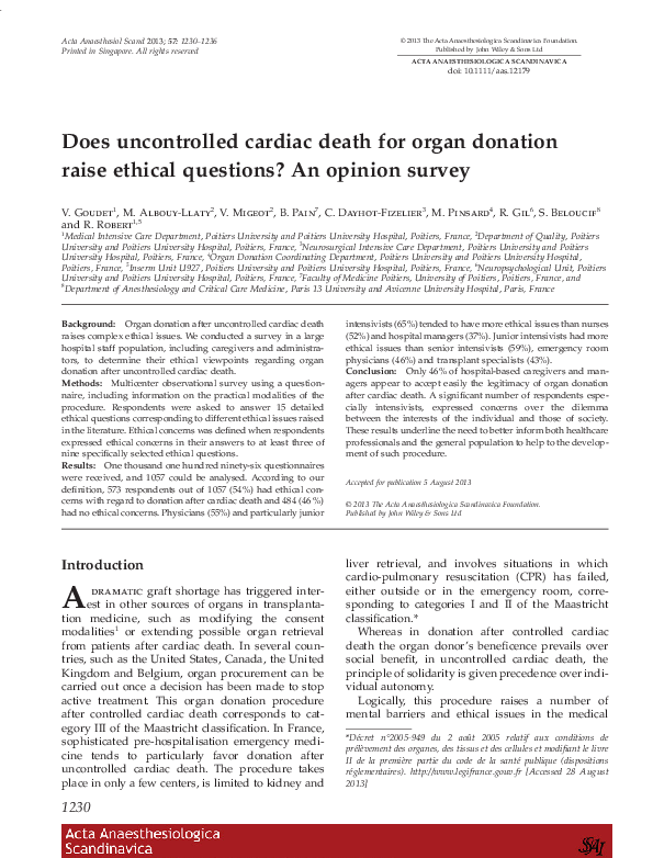 (PDF) Does uncontrolled cardiac death for organ donation raise ethical ...