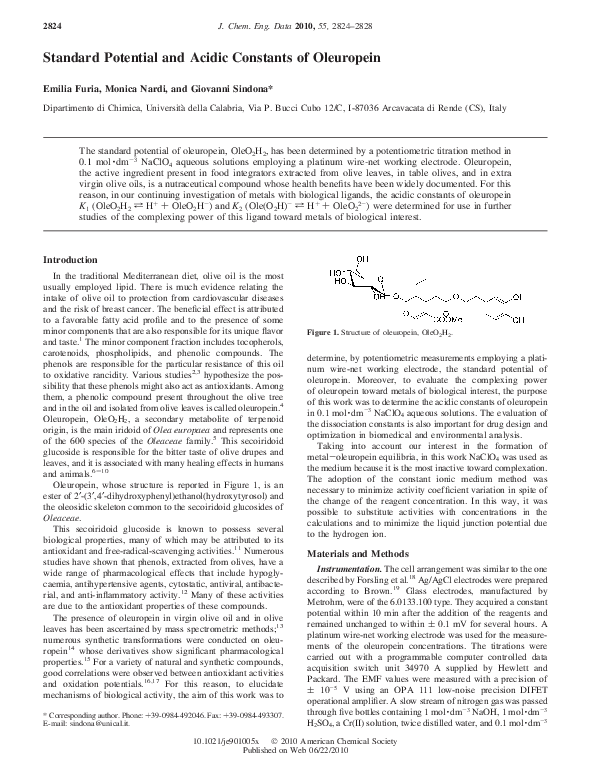 (PDF) Standard Potential and Acidic Constants of Oleuropein