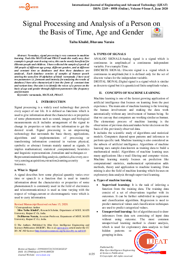 (PDF) Signal Processing and Analysis of a Person on the Basis of Time ...