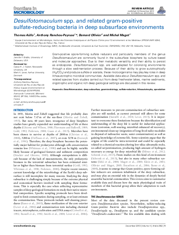 (PDF) Desulfotomaculum spp. and related gram-positive sulfate-reducing ...