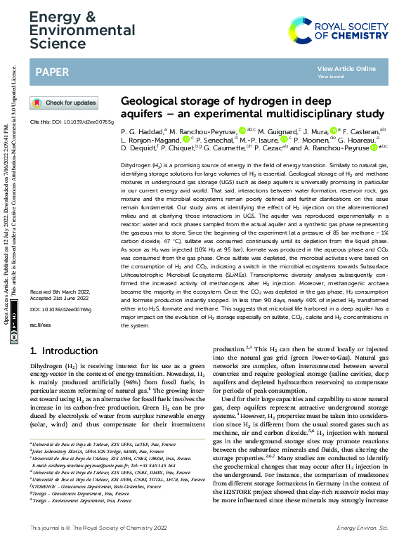 (PDF) Geological storage of hydrogen in deep aquifers – an experimental ...