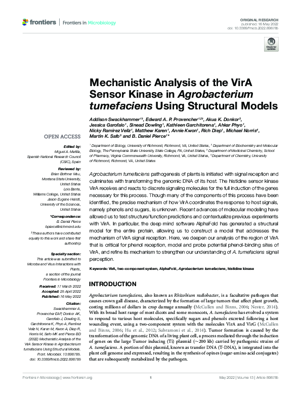 (PDF) Mechanistic Analysis of the VirA Sensor Kinase in Agrobacterium ...